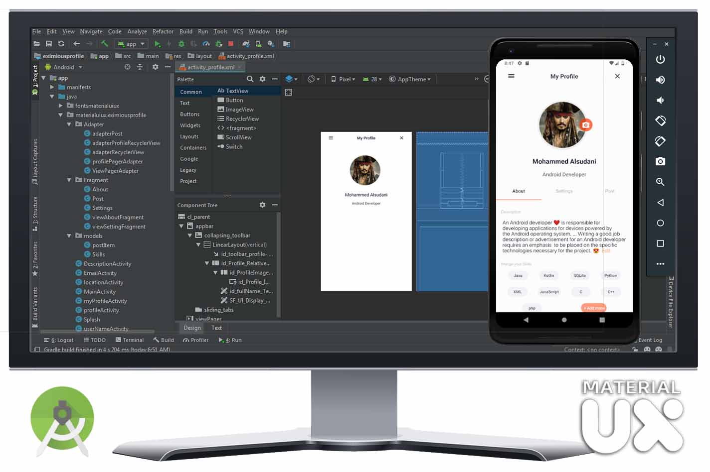 Eximious Profile UI Design in Android Studio + Source Code – Material UiUx